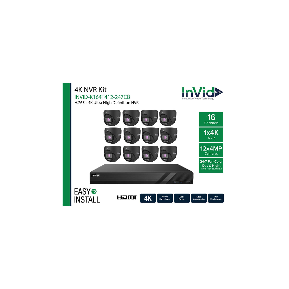 INVID-K164T412-247CB: (1) 16 Channel NVR + (12) 4-Megapixel Cameras ...