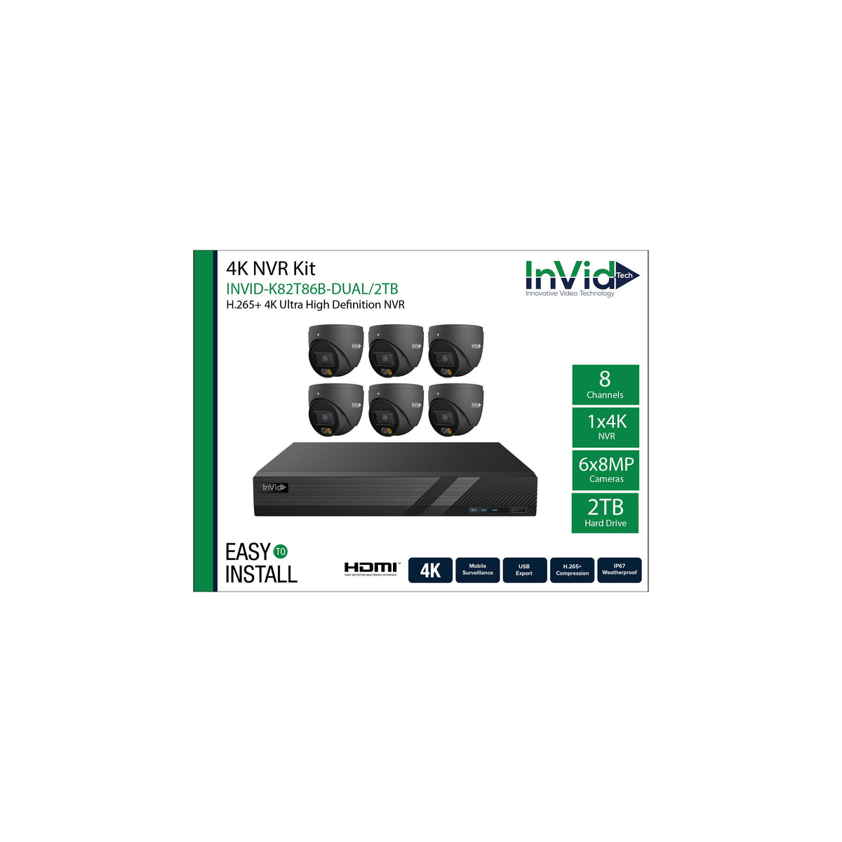 INVID-K82T86B-DUAL: (6) 8-Megapixel Turret Cameras with (1) 8 Channel ...